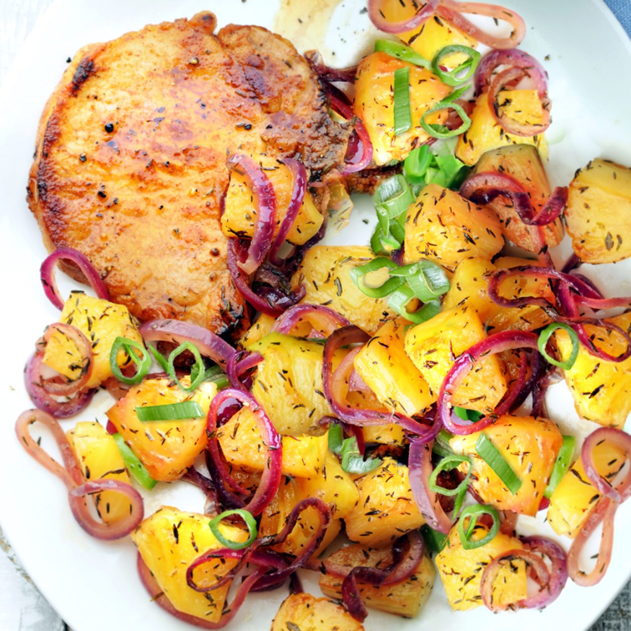 Pork Chops with Pineapple and Red Onion | Savory