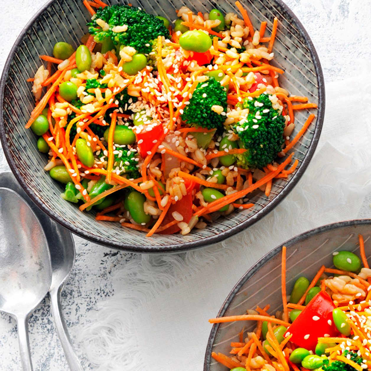 Mixed Veggie Brown Rice Stir-Fry with Edamame | Savory