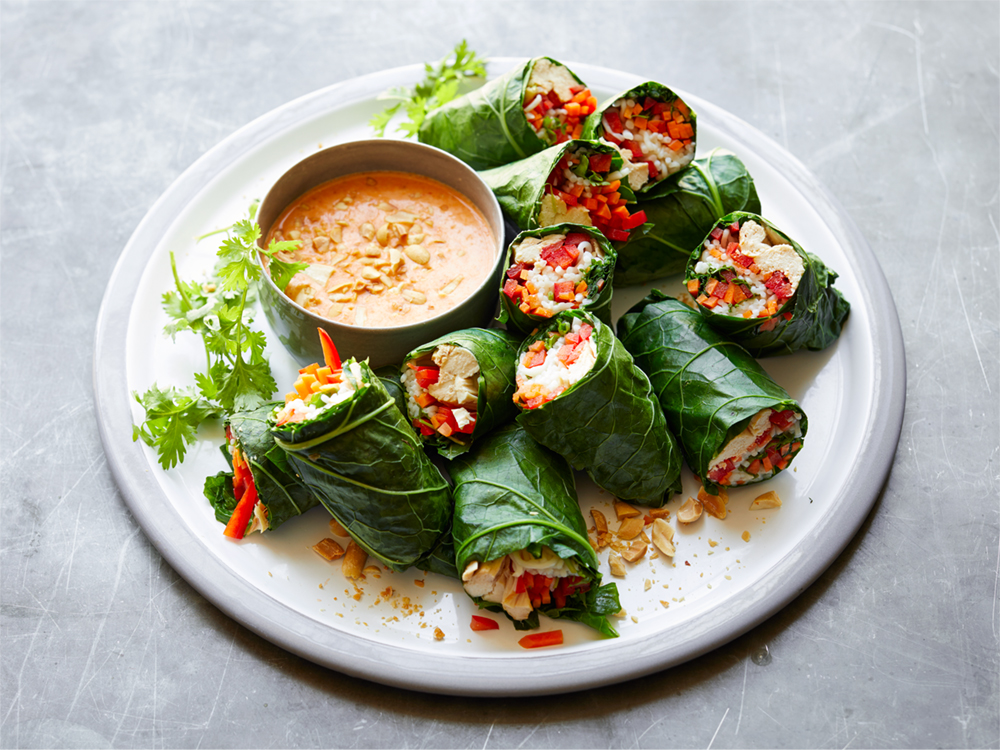Chicken and Collard Rainbow Rolls | Savory