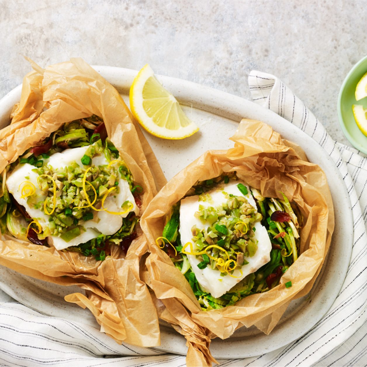 Lemony Cod Packets with Olive Butter | Savory