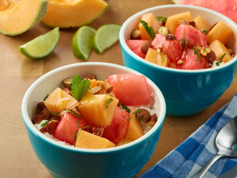 Melon Salad with Cottage Cheese and Honey Lime Dressing | Savory