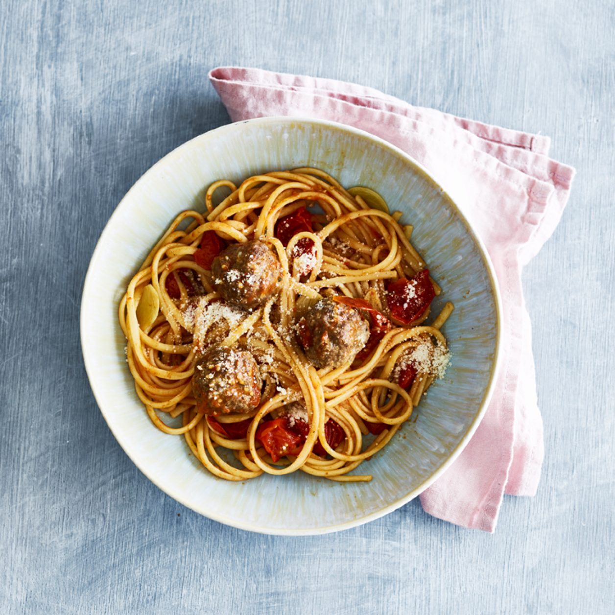 Linguine with Meatballs and Roasted Tomatoes | Savory