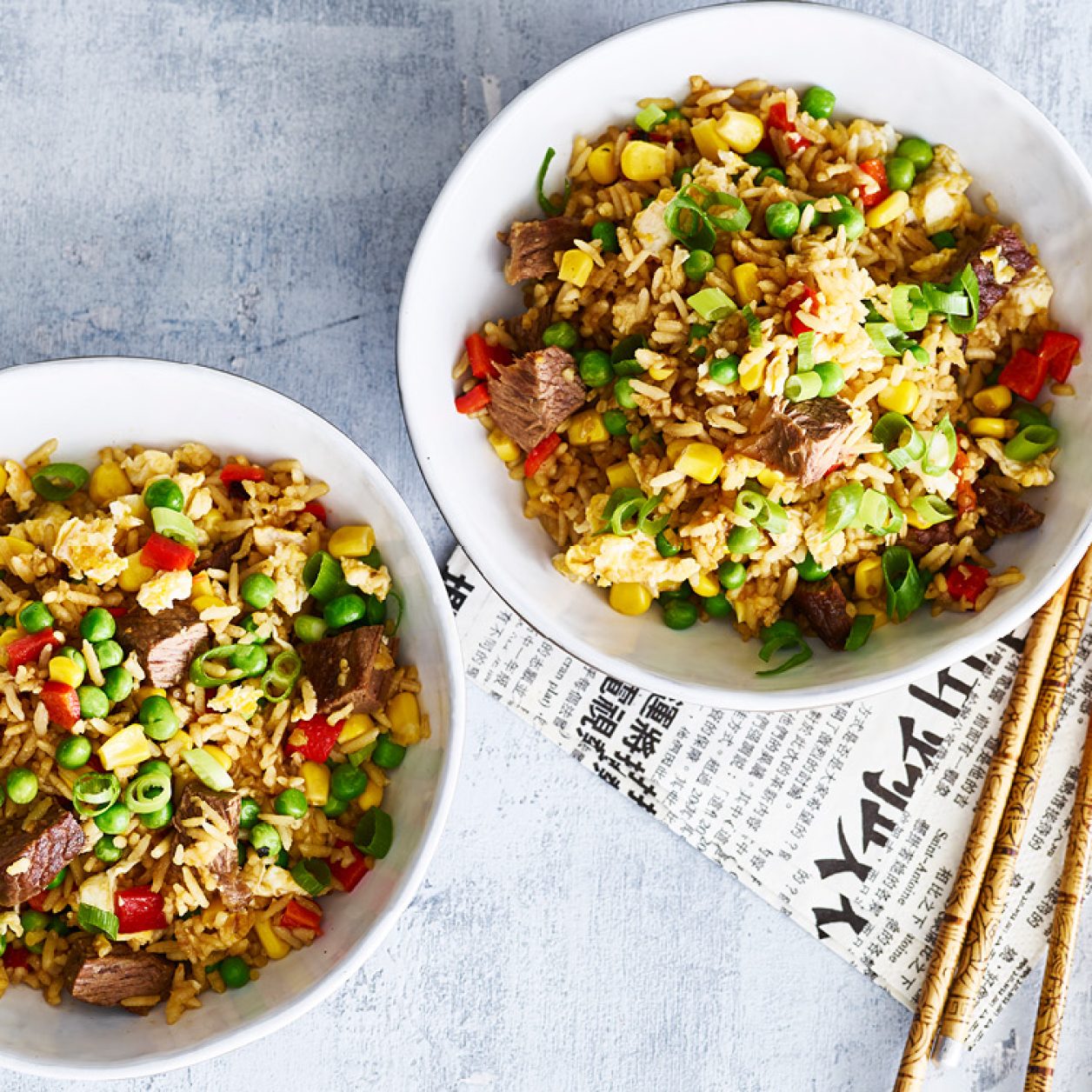 Beef Fried Rice with Corn and Peas | Savory