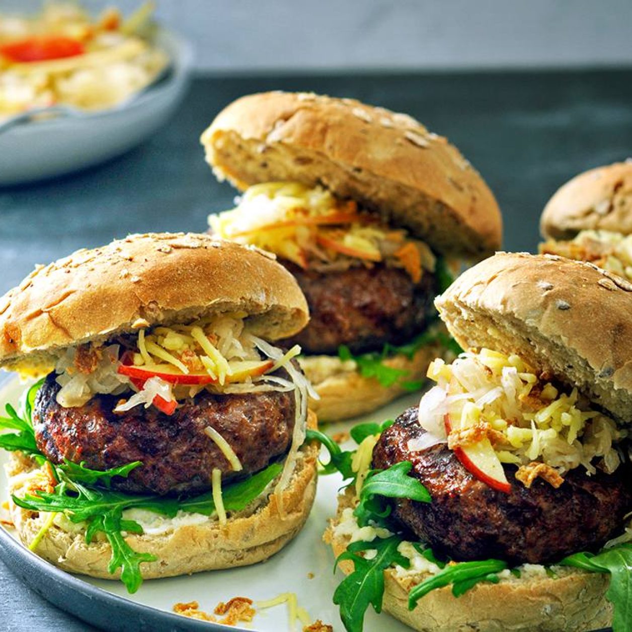 Corned Beef Burgers with Apple-Sauerkraut Slaw | Savory