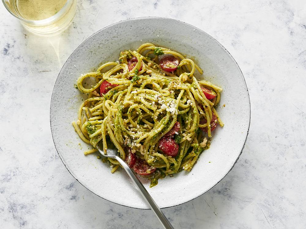 Spaghetti with Spring Herb Pesto | Savory