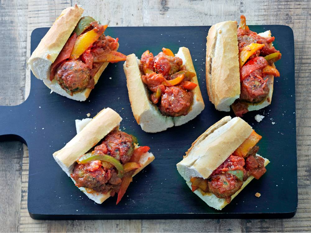 Vegetarian Meatball and Pepper Subs | Savory