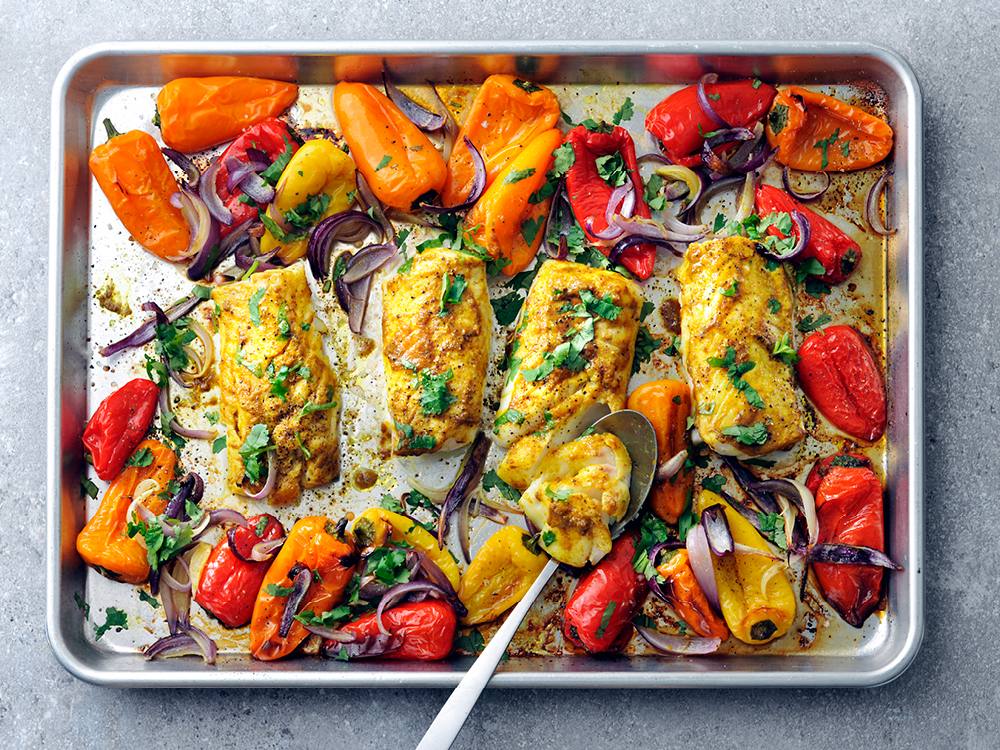 Baked Curry-Spiced Cod with Peppers | Savory