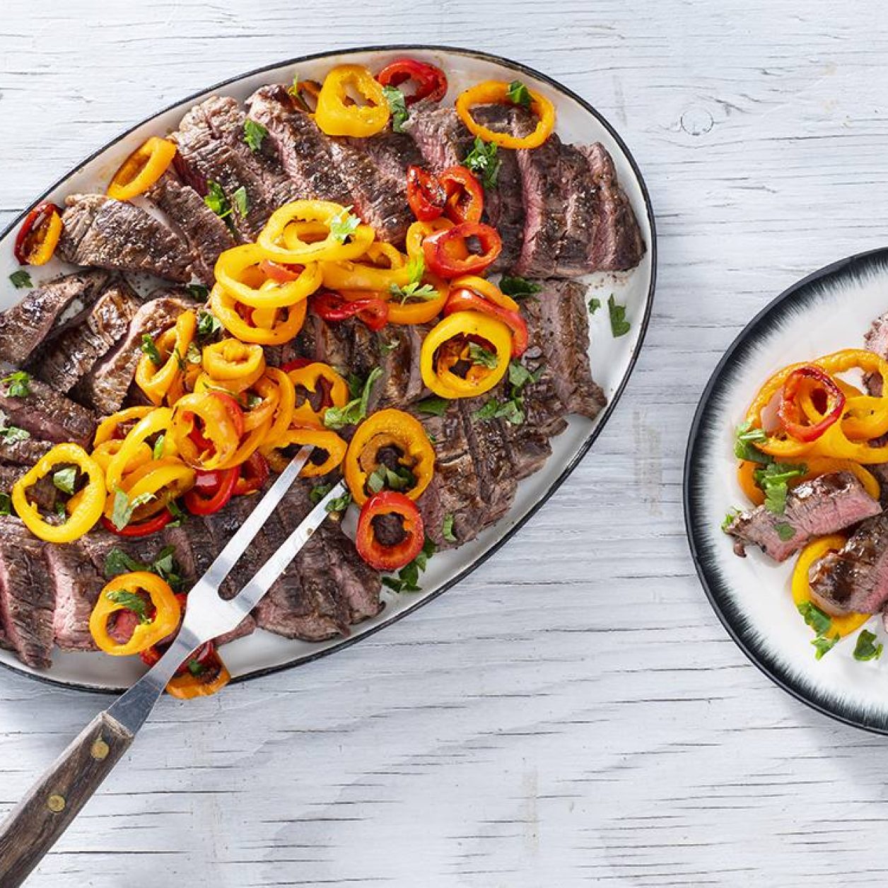 Grilled Skirt Steak with Peppers | Savory