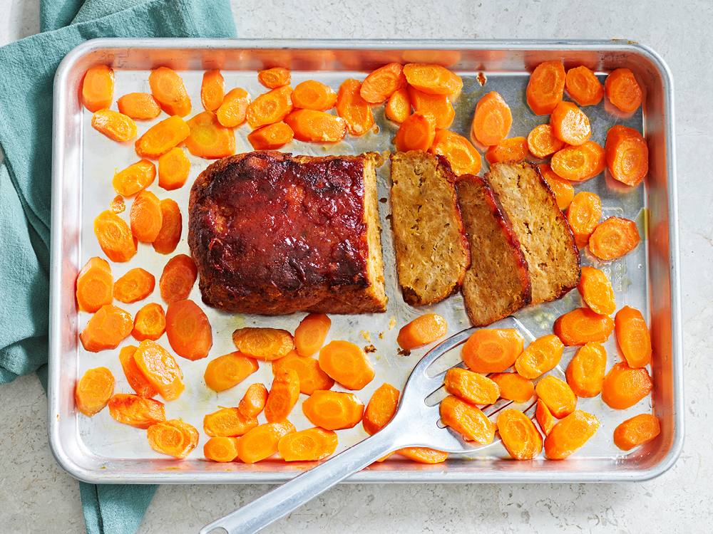 Sheet Pan Turkey Meatloaf with Roasted Carrots | Savory