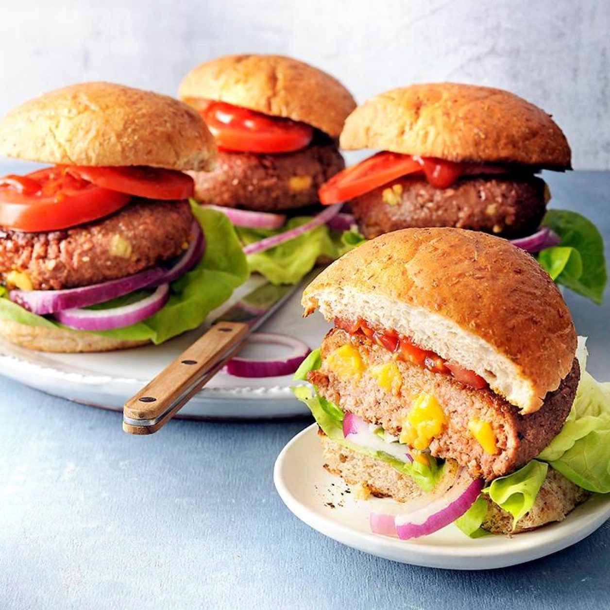 Plant-Based Burgers with Cheddar Cubes | Savory