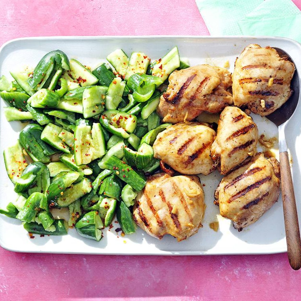Grilled Ginger Chicken with Smashed Cucumbers | Savory