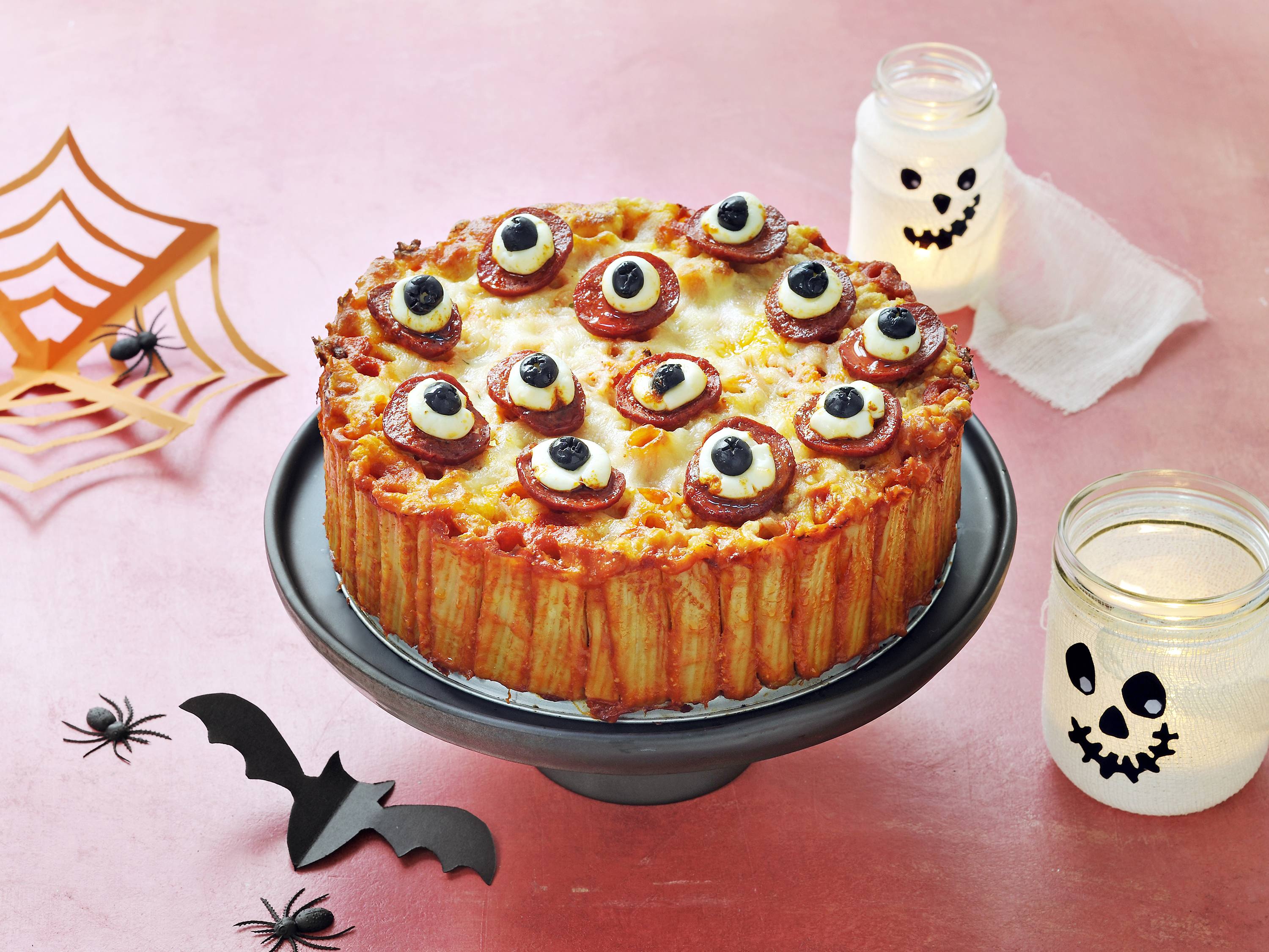 Rigatoni-Pepperoni Pie with Eyeballs | Savory