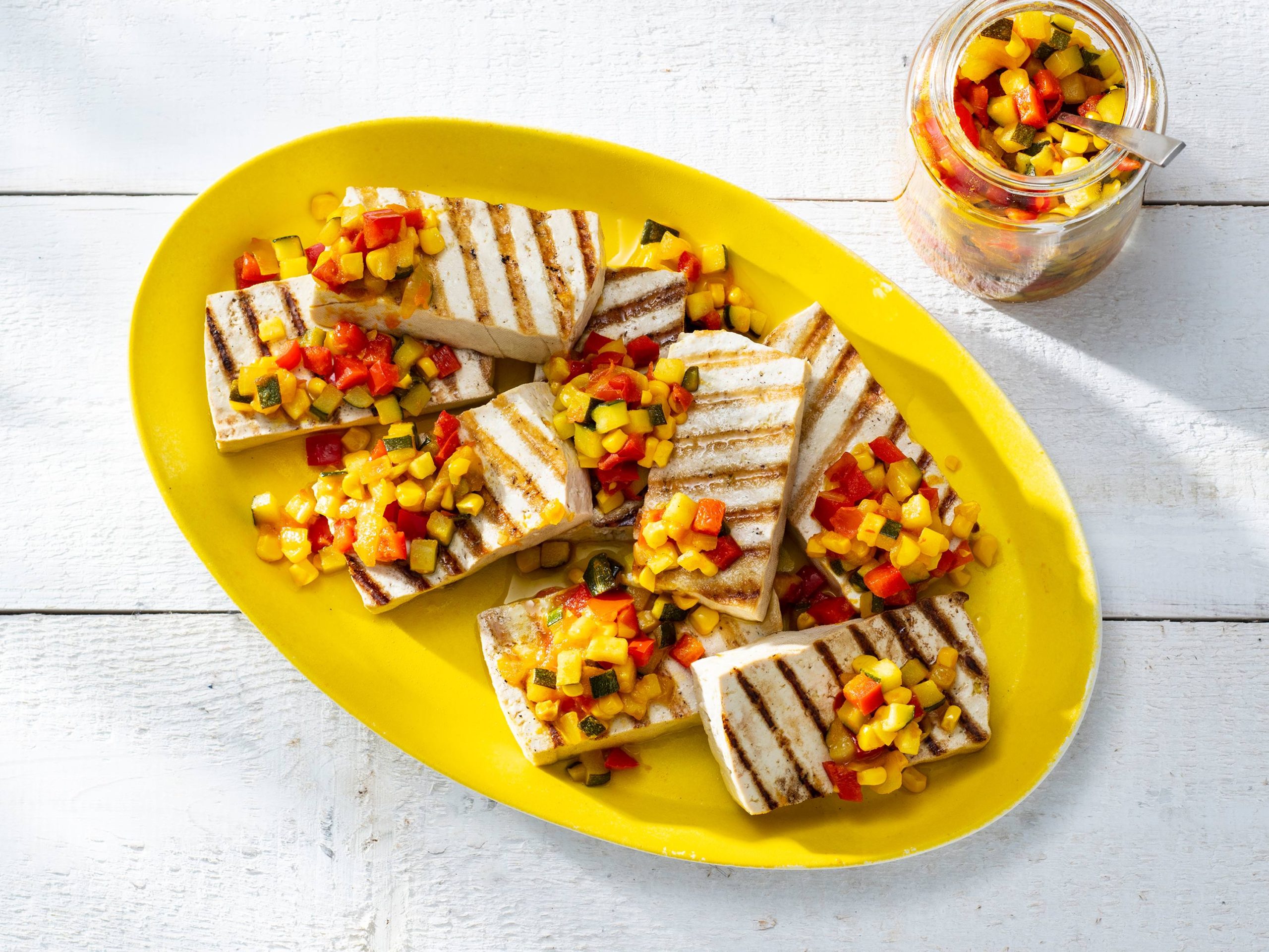 Grilled Tofu with Summer Garden Relish | Savory