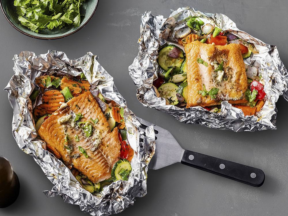 Salmon and Veggie Foil Packets | Savory