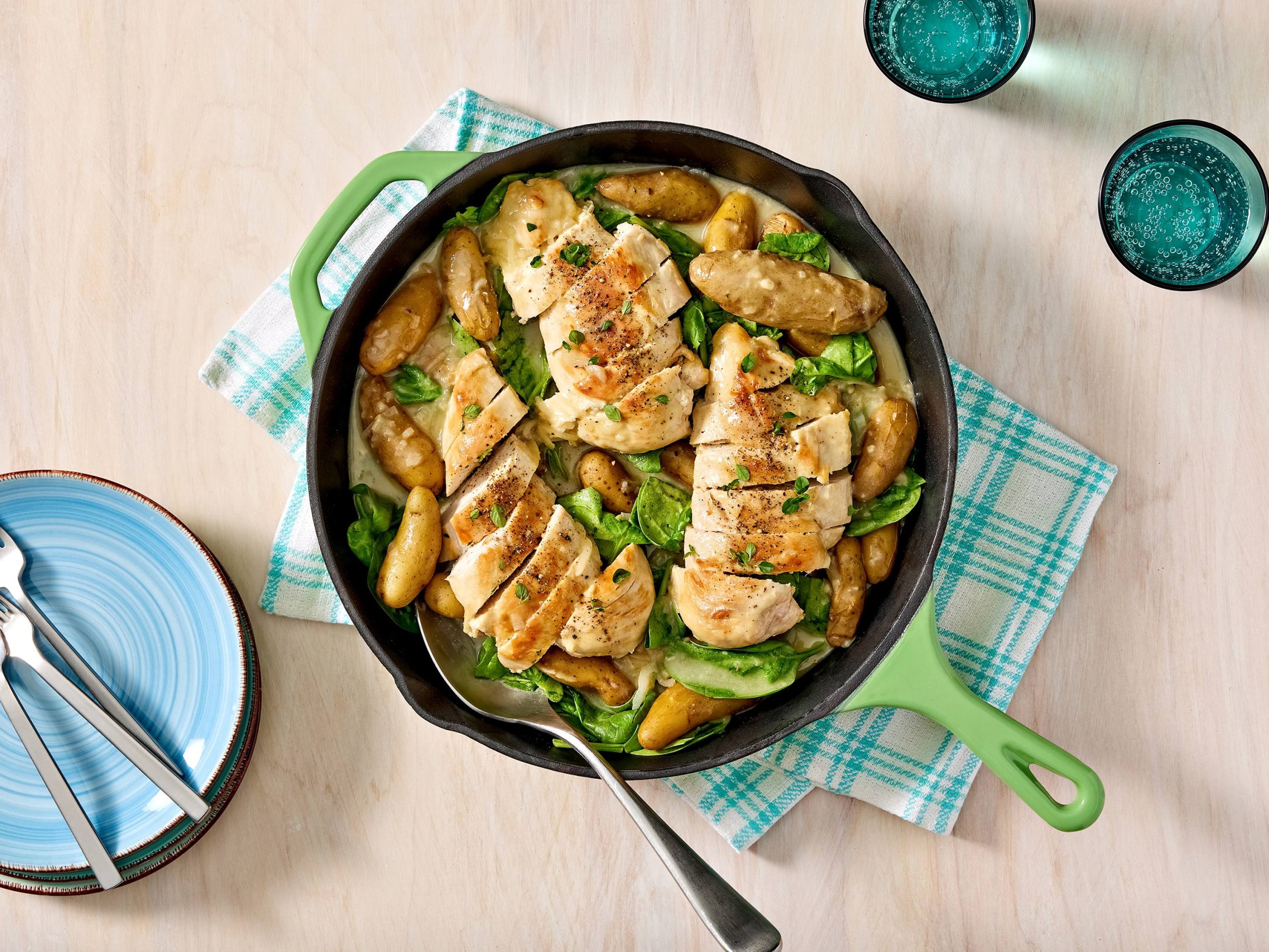 Smothered Chicken Skillet with Spinach and Potatoes | Savory
