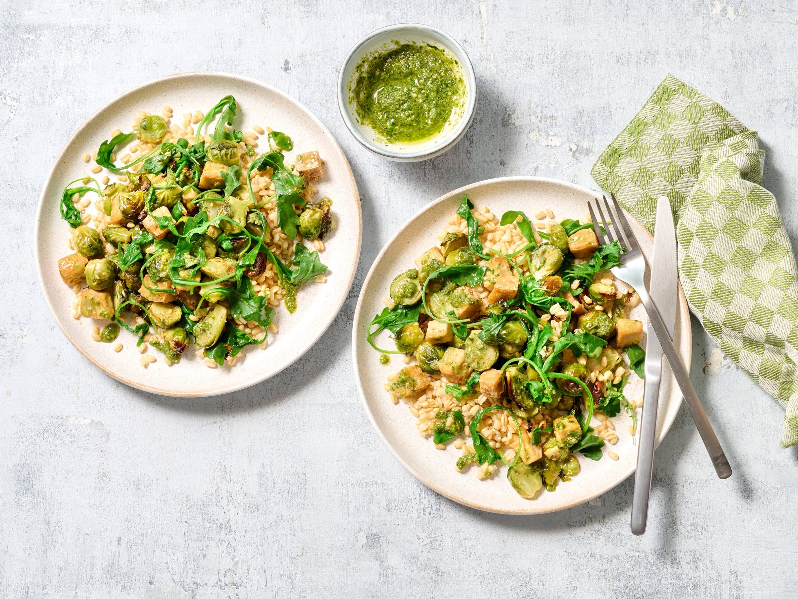 Warm Pesto Tofu Grain Salad | Savory