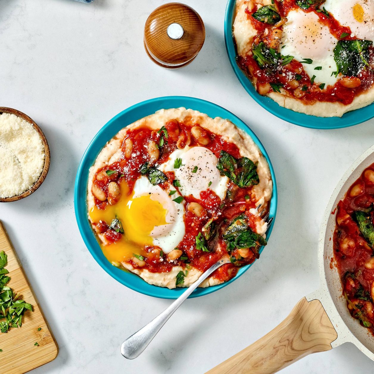 Parmesan Grits with Stewed Beans and Eggs | Savory