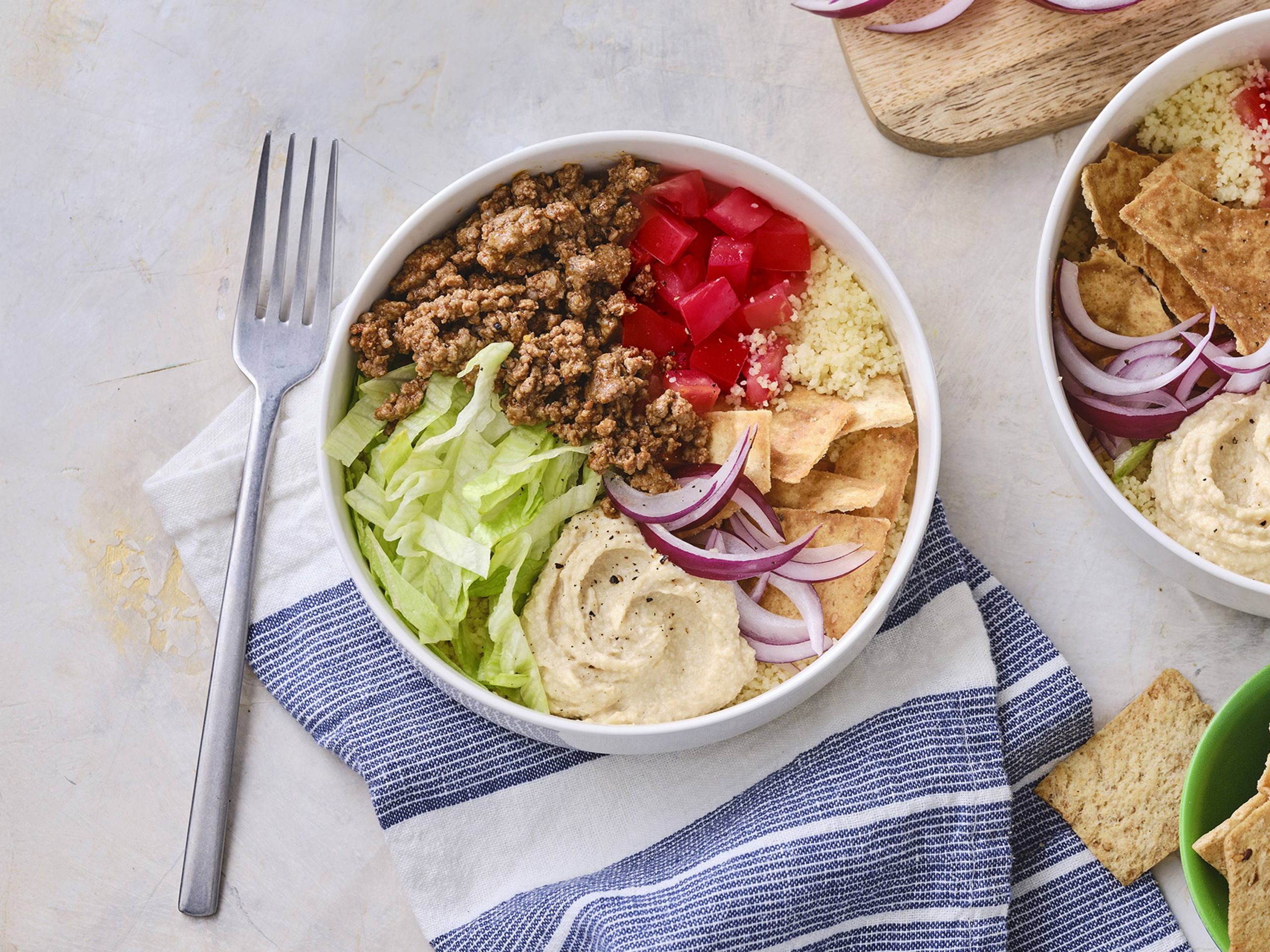 Mediterranean Ground Beef Hummus Bowls | Savory