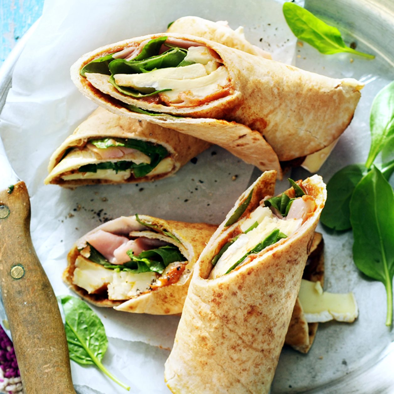 Spinach, Brie, Ham and Apple Butter Wrap | Savory