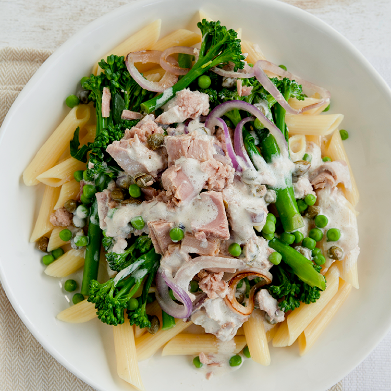 Penne with Creamy Tuna Sauce and Broccolini | Savory