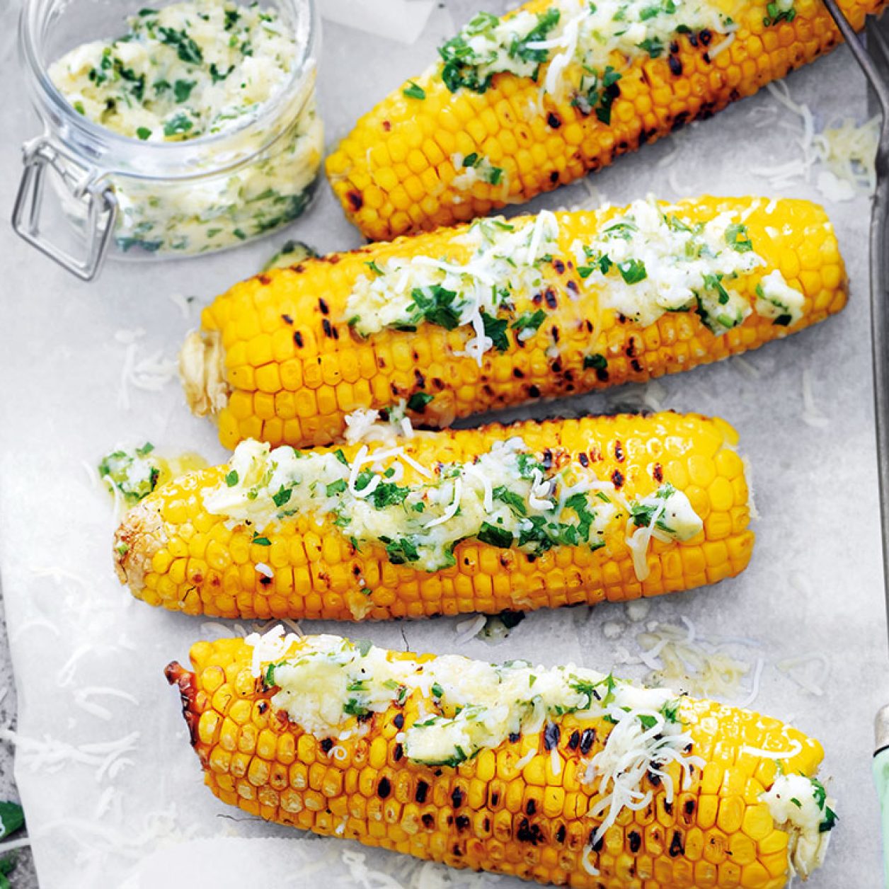 Grilled Corn On The Cob With Herbed Cheese Savory 1978
