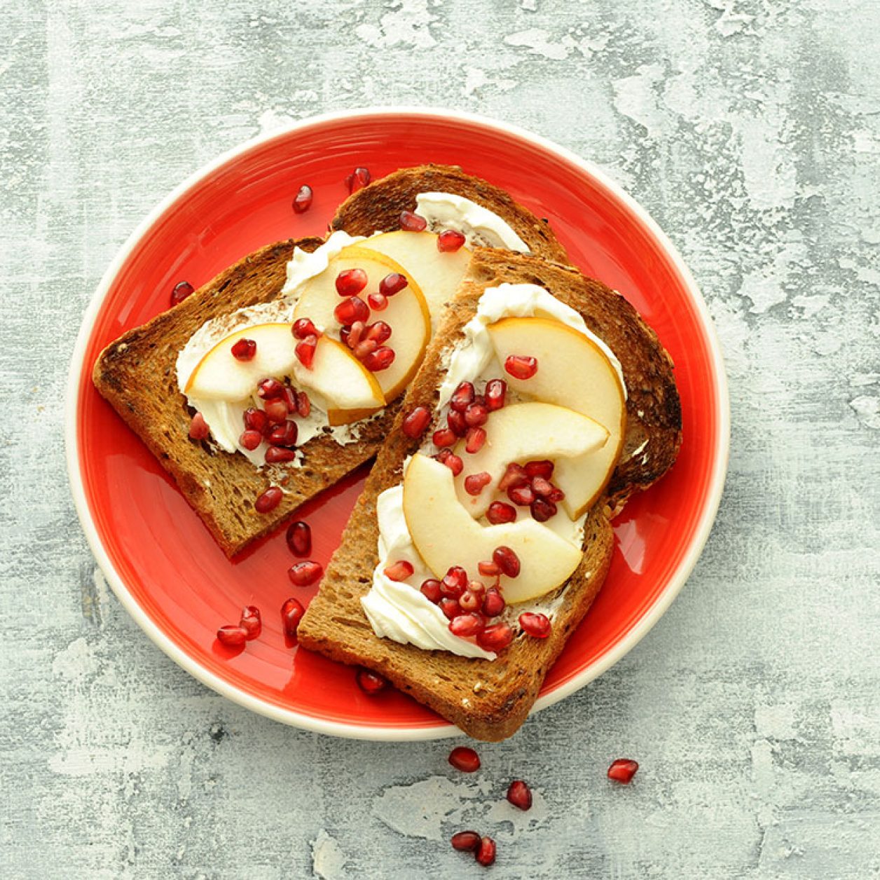 Asian Pear, Cream Cheese and Pomegranate Breakfast Toasts | Savory