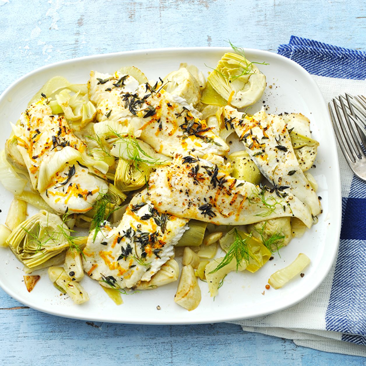 Seared Flounder with Orange, Fennel and Artichoke | Savory