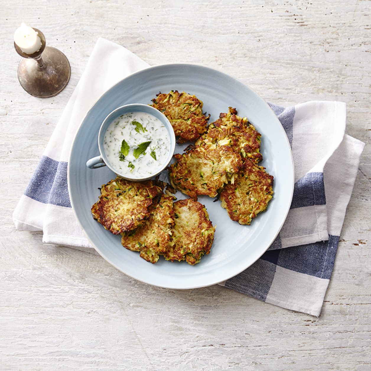 Zucchini Latkes with Cilantro Yogurt | Savory